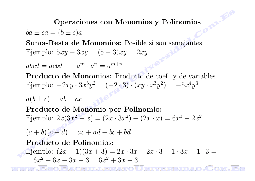 Operaciones con Monomios y Polinomios ba 소 ca = (b 소 c)