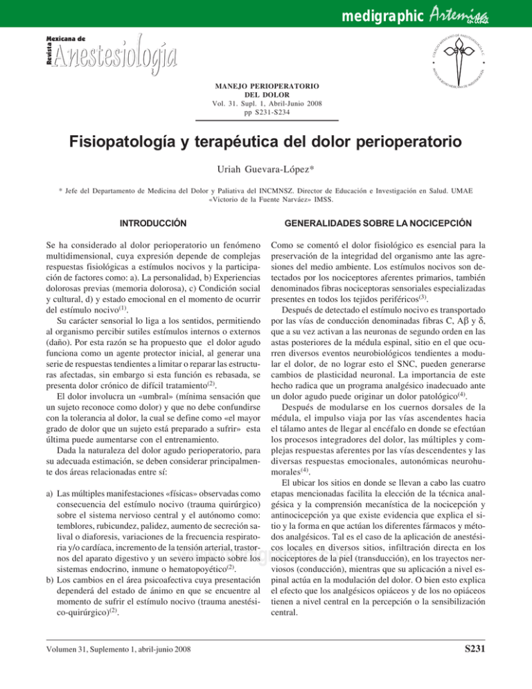 Fisiopatología y terapéutica del dolor perioperatorio