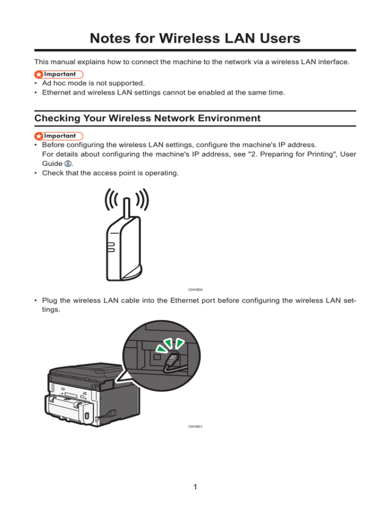 Notes for Wireless LAN Users Notes for Wireless LAN Users