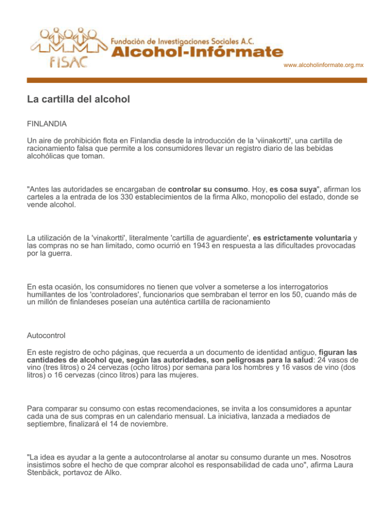 La cartilla del alcohol