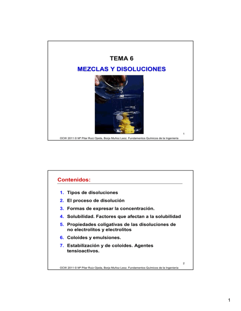 TEMA 6. MEZCLAS Y DISOLUCIONES. PROPIEDADES DE LAS