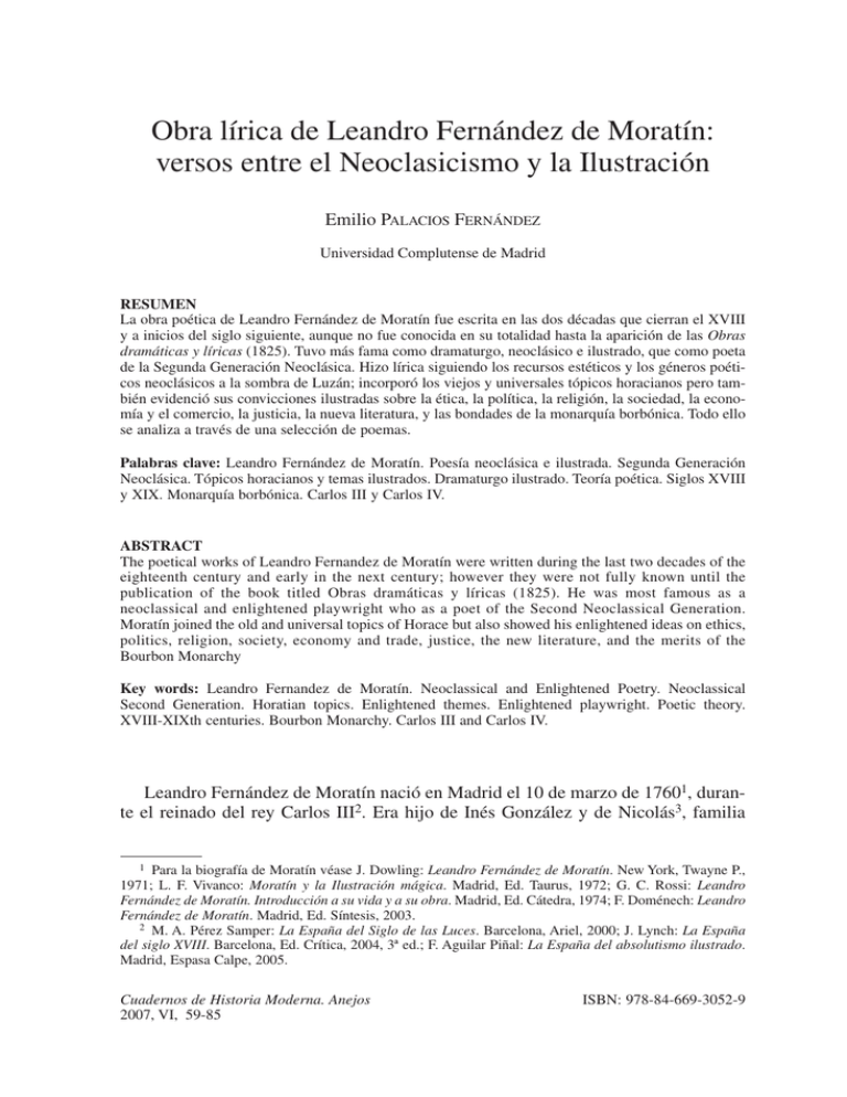 Obra lírica de Leandro Fernández de Moratín: versos entre el
