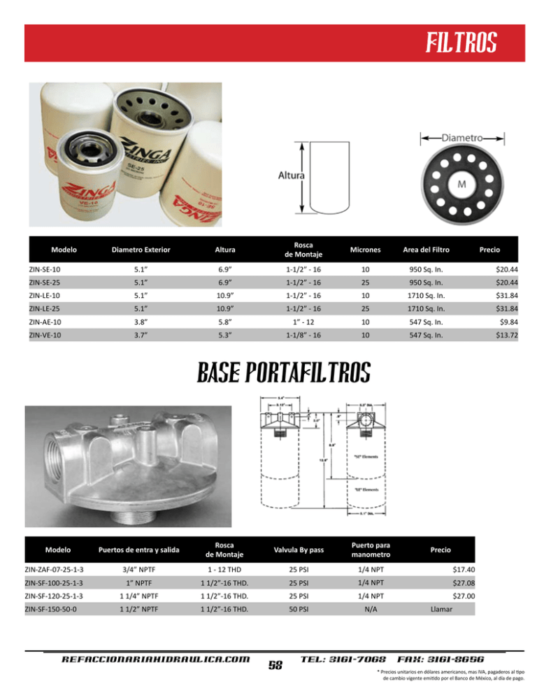Filtros BASE PORTAFiltros