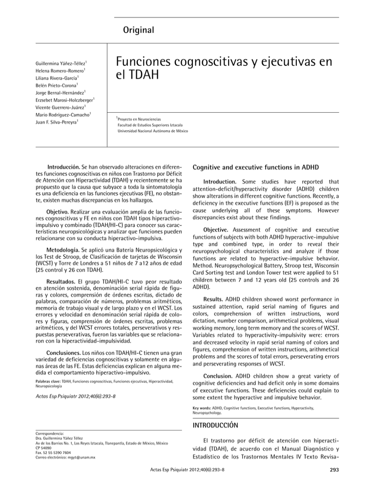 Funciones cognoscitivas y ejecutivas en el TDAH
