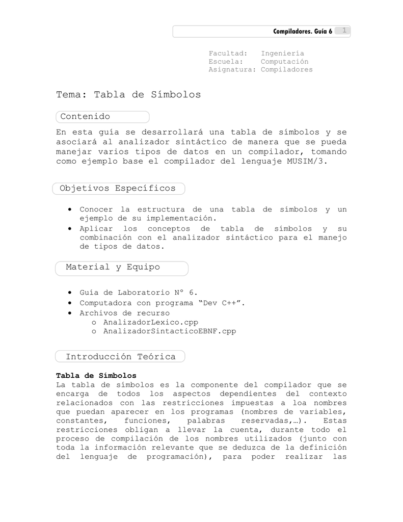 Tema: Tabla de Símbolos