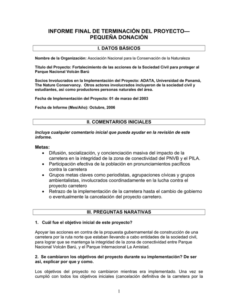 informe final de terminación del proyecto— pequeña