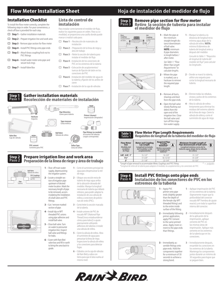 Flow Meter Installation Sheet Hoja de instalación del