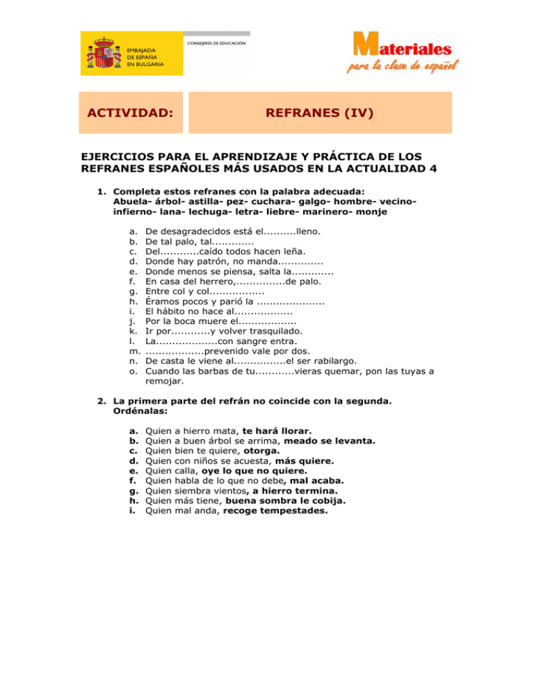 ACTIVIDAD: REFRANES (IV)