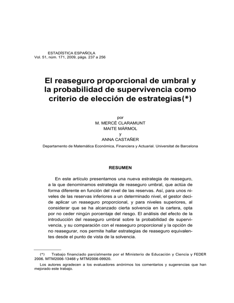 El reaseguro proporcional de umbral y la probabilidad de