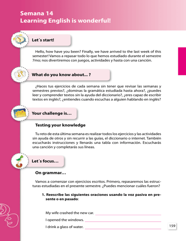 Semana 14 Learning English is wonderful!