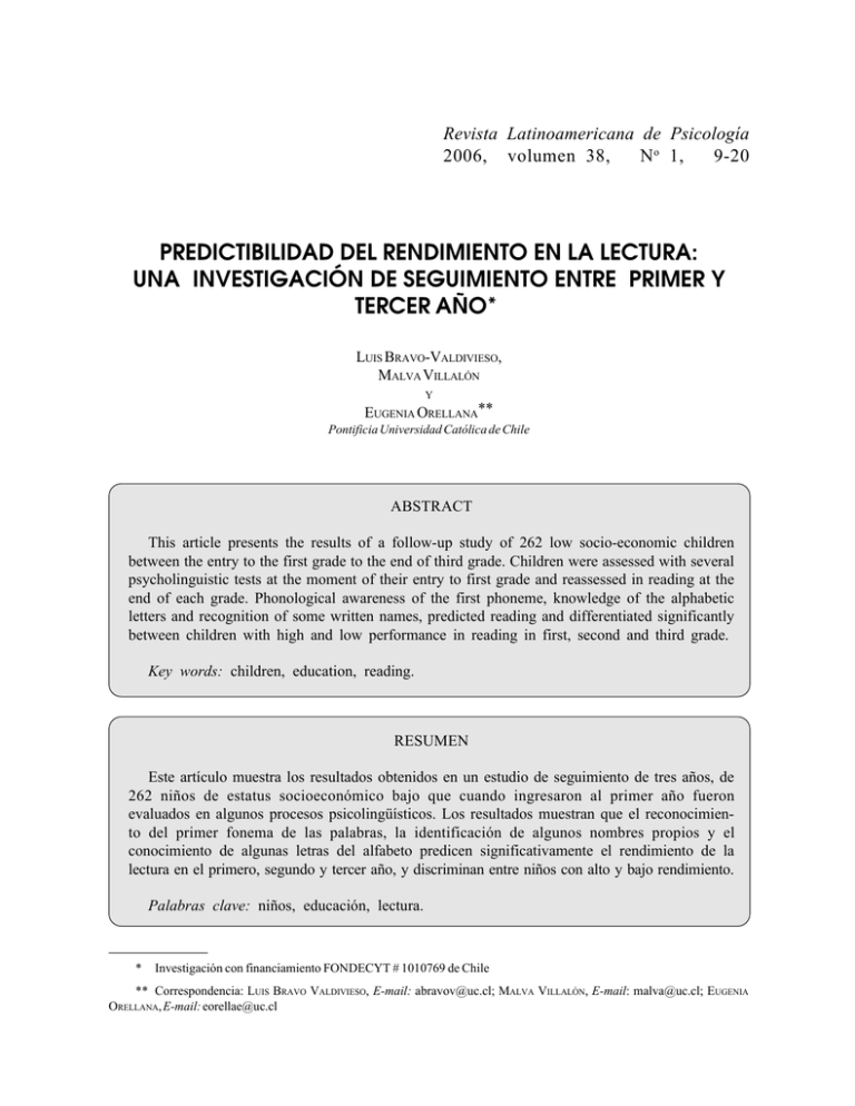 PREDICTIBILIDAD DEL RENDIMIENTO EN LA LECTURA: UNA