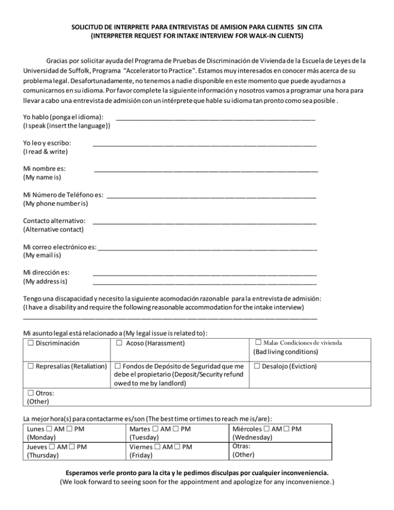 Interpreter Re For Intake Interview For Walk i