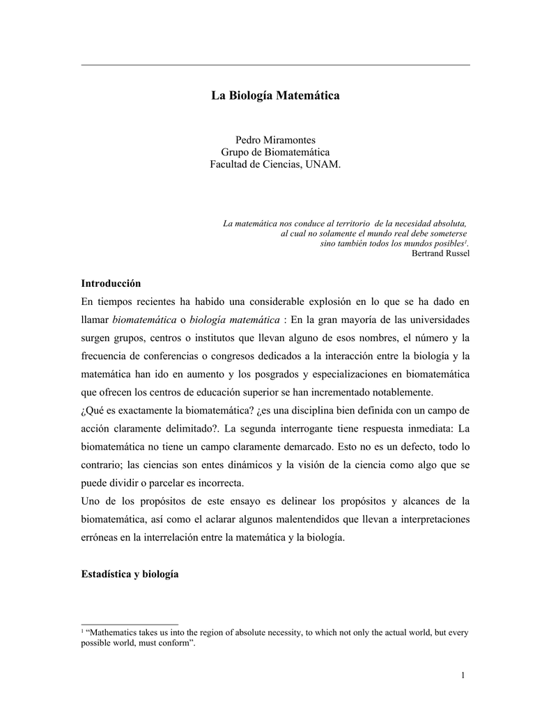 La Biología Matemática. Por