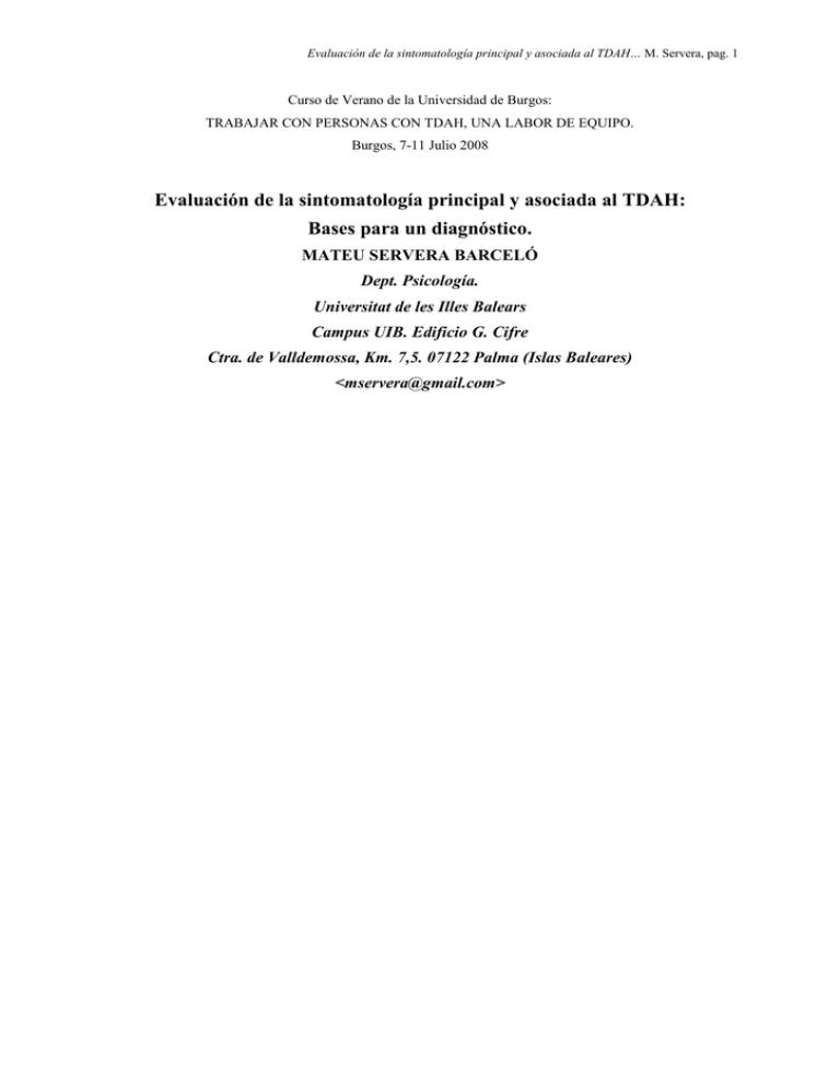 Evaluación de la sintomatología principal y asociada al TDAH