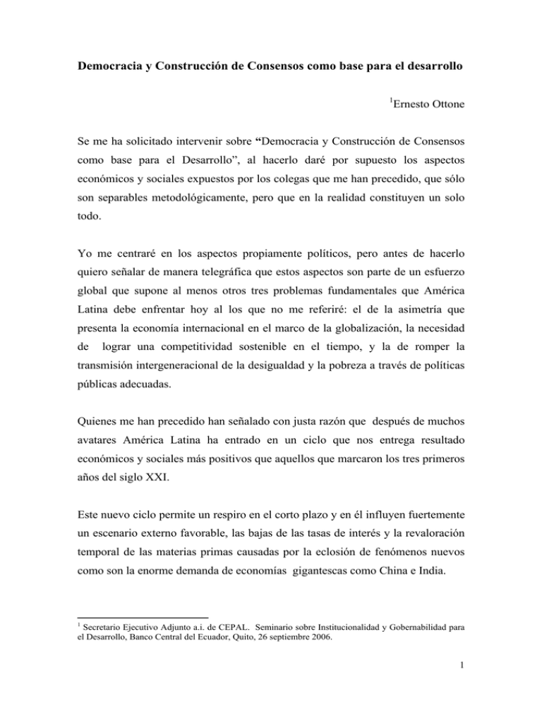 Democracia y Construcción de Consensos como base para el
