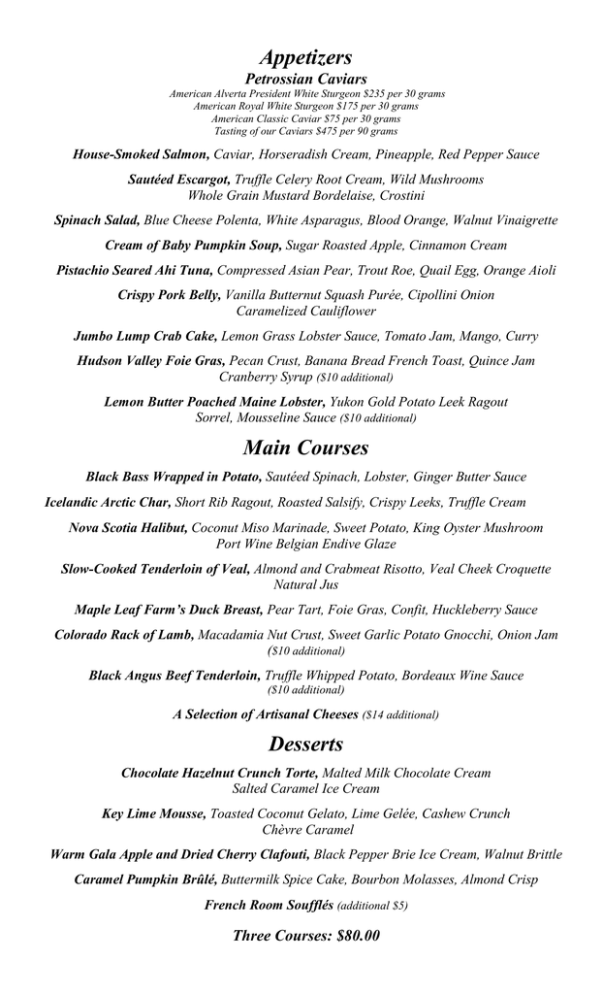 The Dining Room Menu