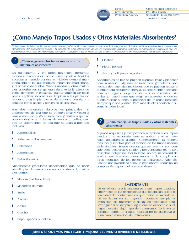 Manejo de trapos y absorbentes contaminados
