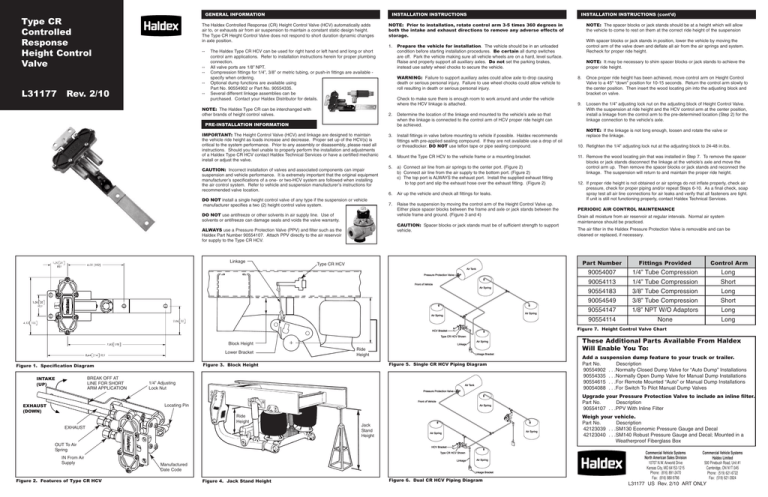 Type CR Controlled Response Height Control Valve