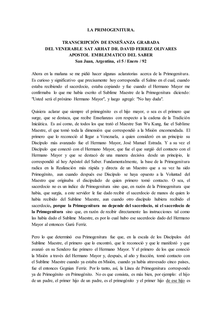 la primogenitura. transcripción de enseñanza grabada del