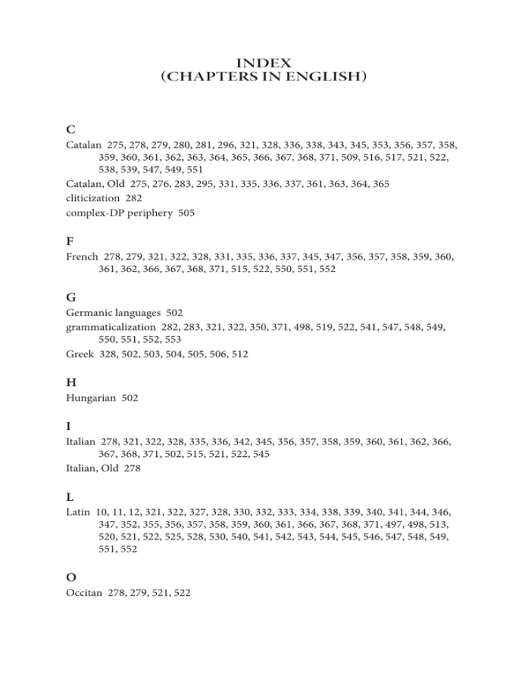 index chapters in english