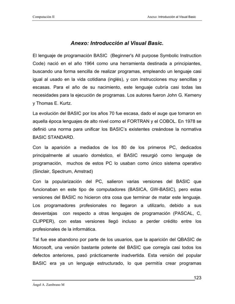 Anexo: Introducción al Visual Basic.