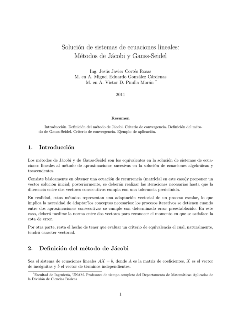 Métodos de Jácobi y Gauss-Seidel