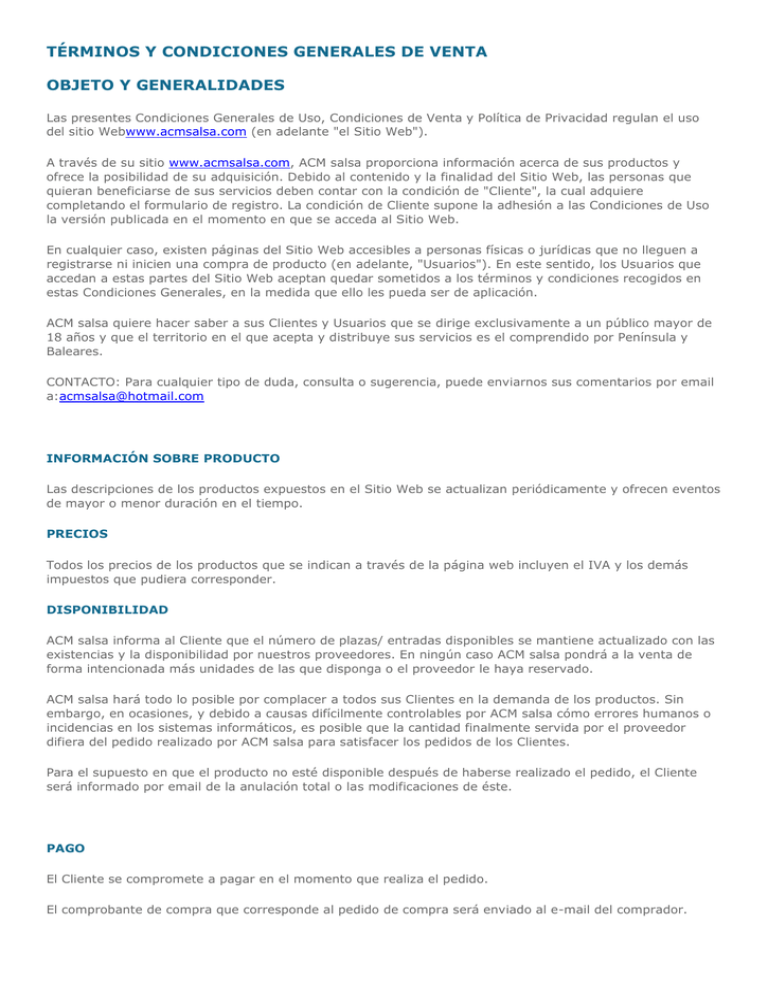 TÉRMINOS Y CONDICIONES GENERALES DE