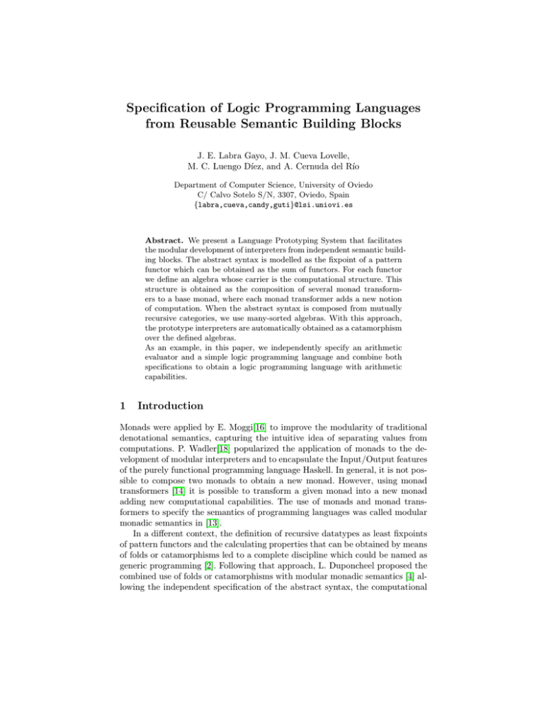 Specification Of Logic Programming Languages From Reusable