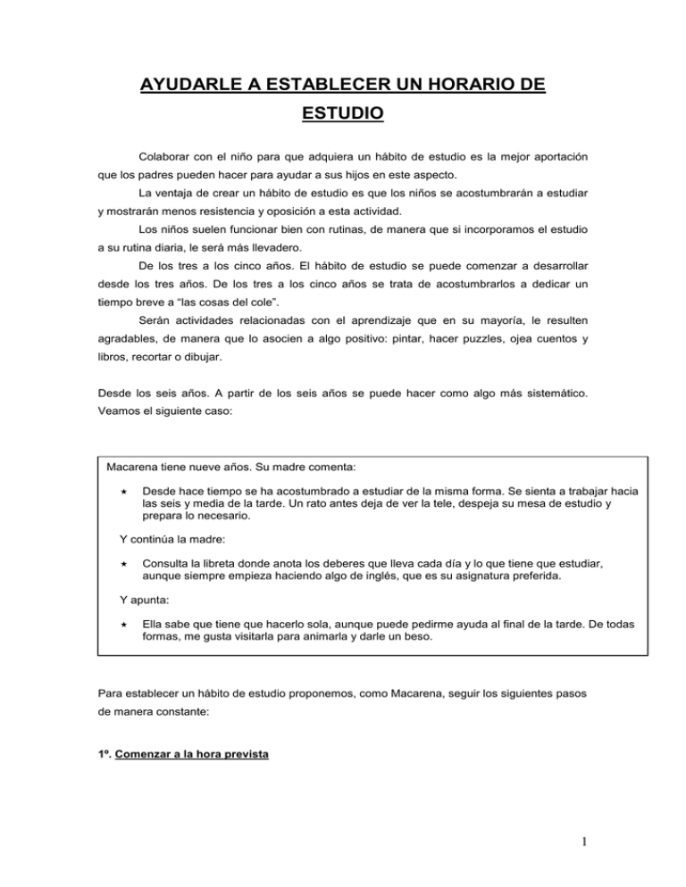 Ayudarles a hacer un horario - CEIP Gran Duque de Alba