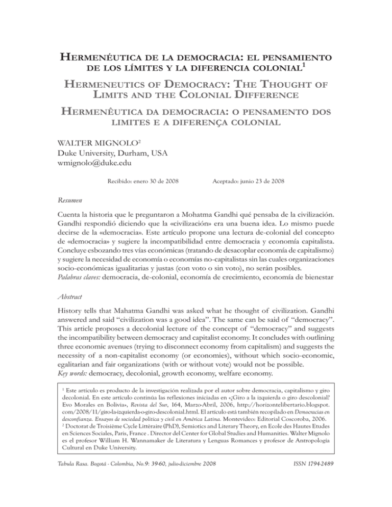 Hermenéutica de la democracia