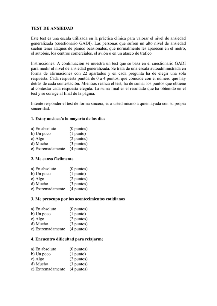TEST DE ANSIEDAD Este test es una escala