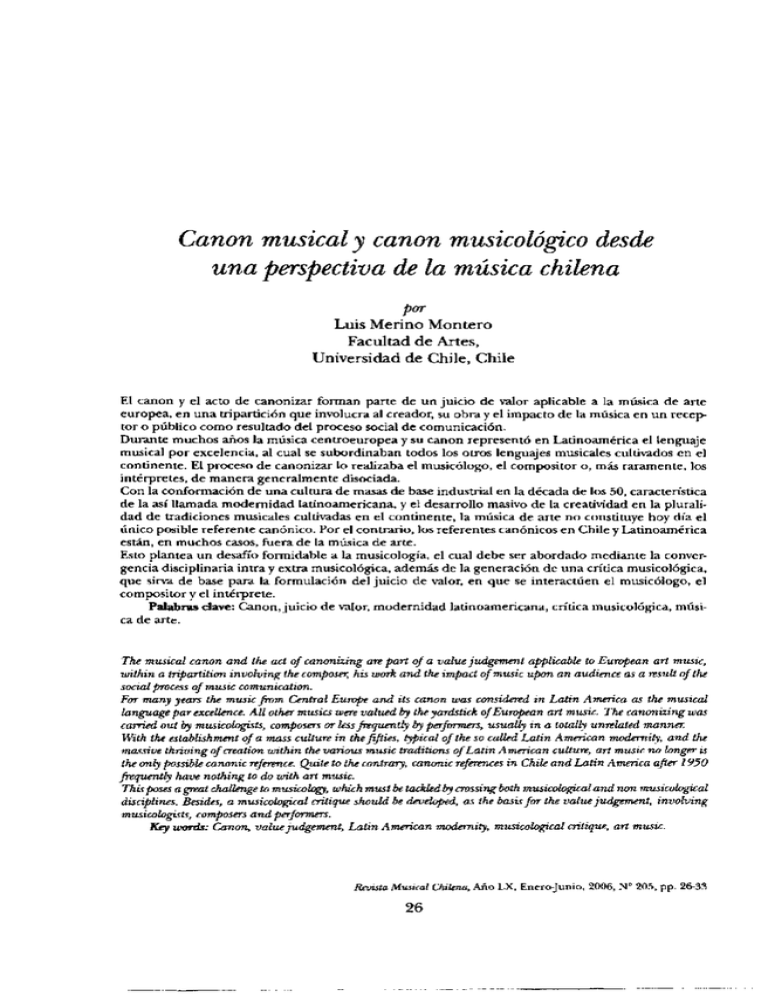 Canon musical y canon musicológico desde una perspectiva de la