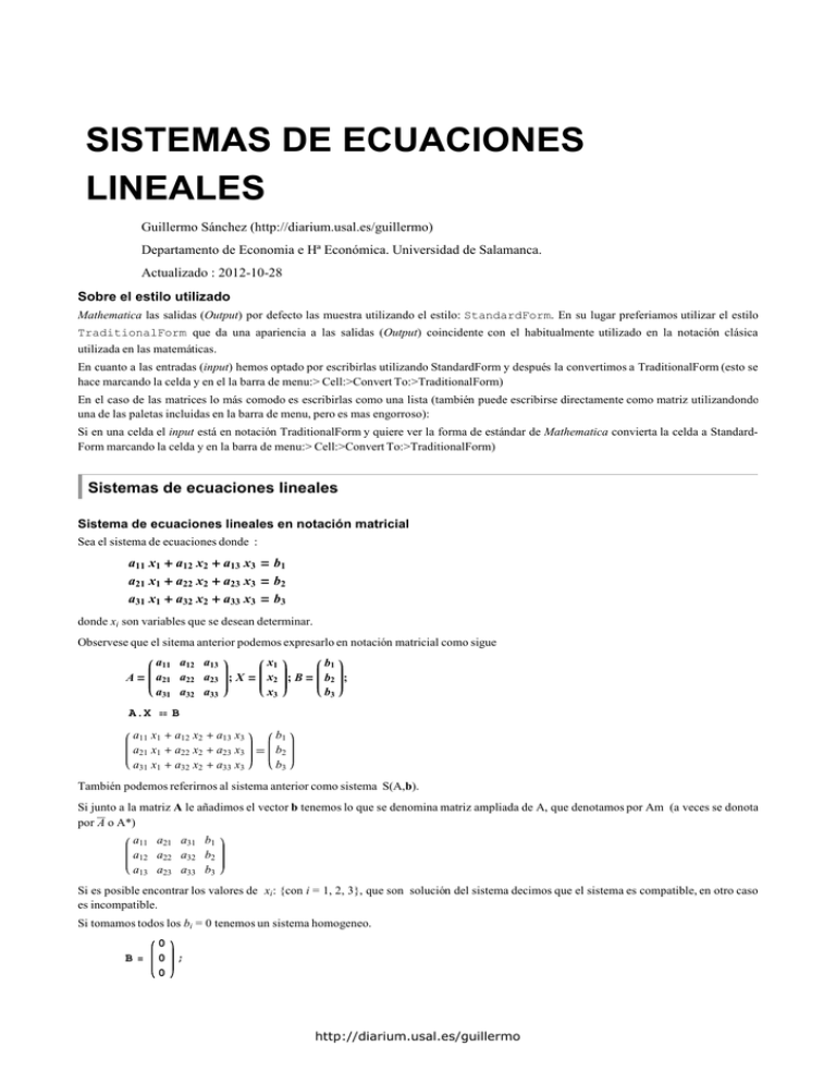 sistemas de ecuaciones lineales - Diarium