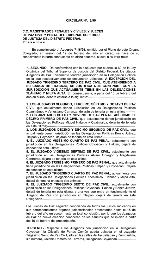 circular 03-99 - Consejo de la Judicatura del Distrito Federal (CJDF)