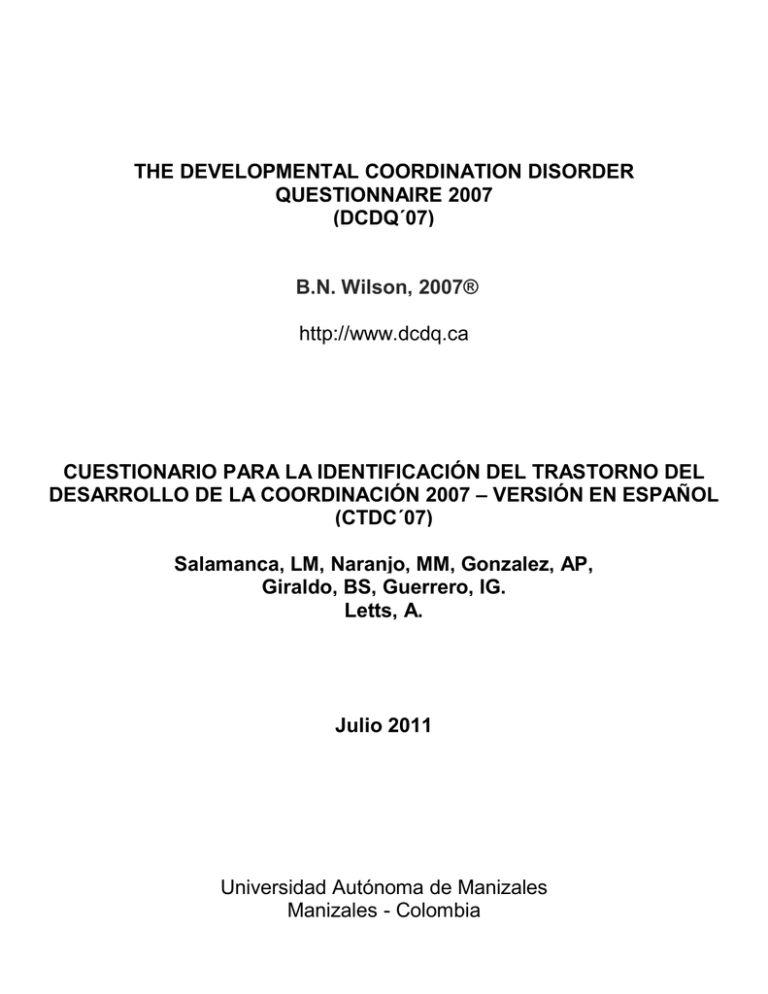 THE DEVELOPMENTAL COORDINATION DISORDER