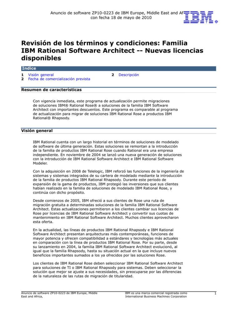 Familia IBM Rational Software Architect