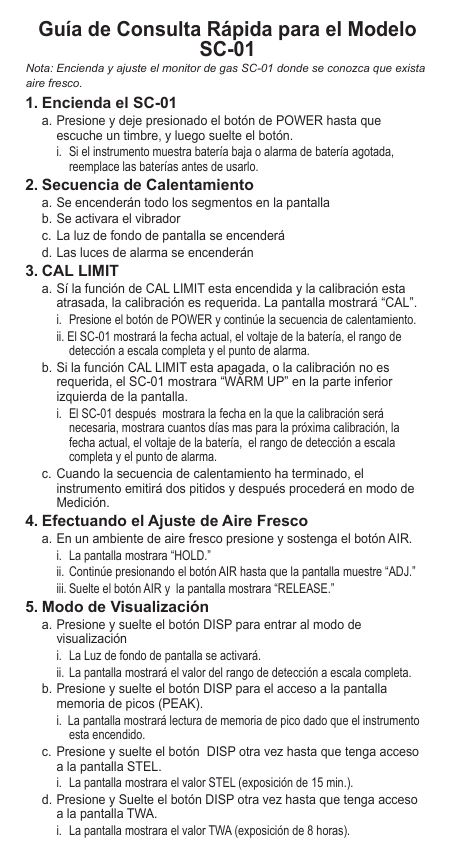 Guía de Consulta Rápida para el Modelo SC-01