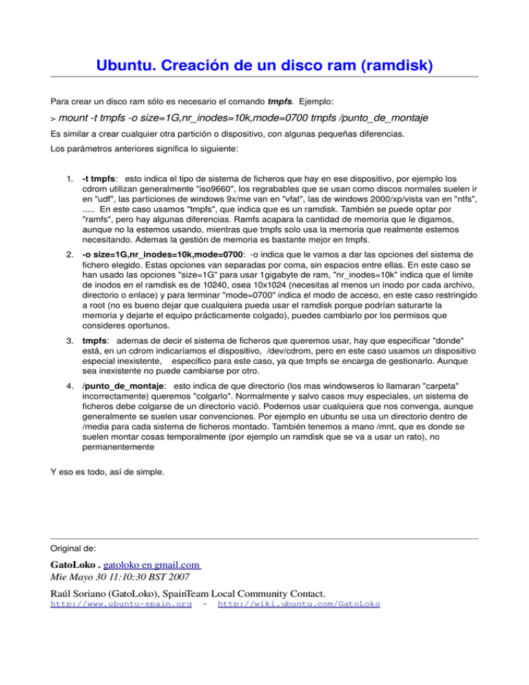 Ubuntu. Creación de un disco ram (ramdisk)