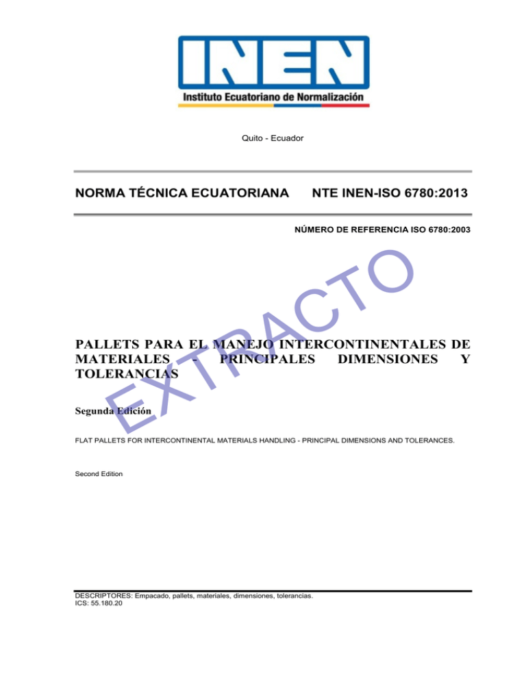NTE INEN-ISO 6780: Pallets Intercontinentales - Dimensiones y Tolerancias