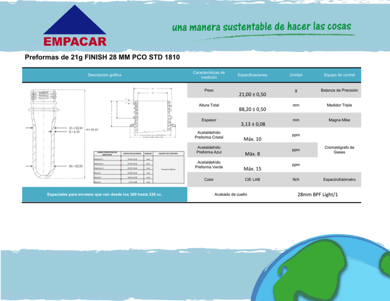 Preformas de 21g FINISH 28 MM PCO STD 1810