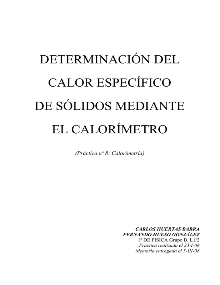 DETERMINACIÓN DEL CALOR ESPECÍFICO DE SÓLIDOS