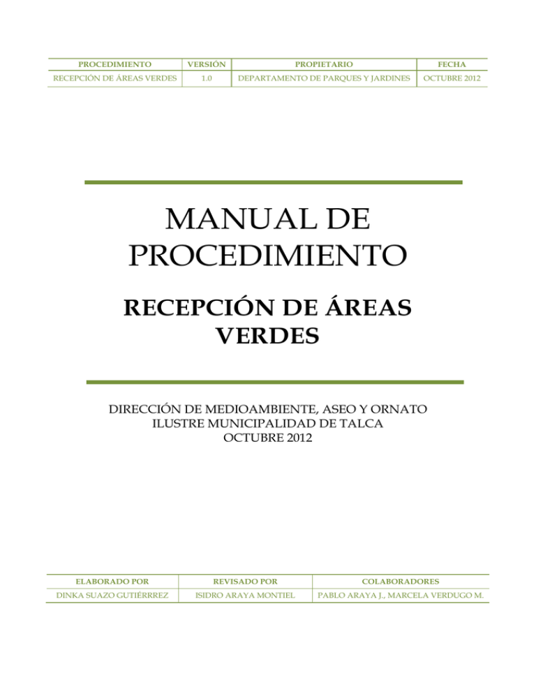procedimiento: recepción de áreas verdes