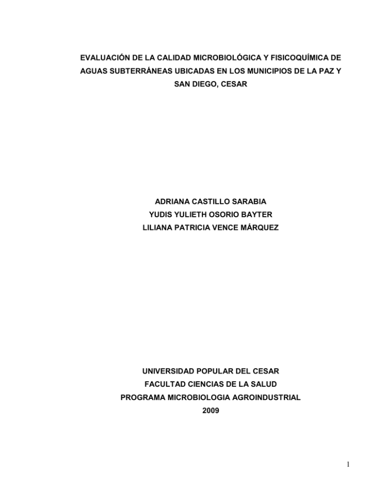 Evaluación de la calidad microbiológica y fisicoquímica de aguas