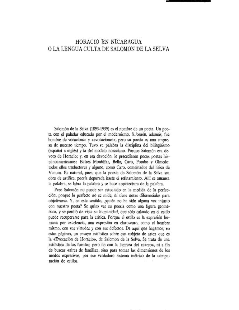 HORACIO EN NICARAGUA O LA LENGUA CULTA DE SALOMON