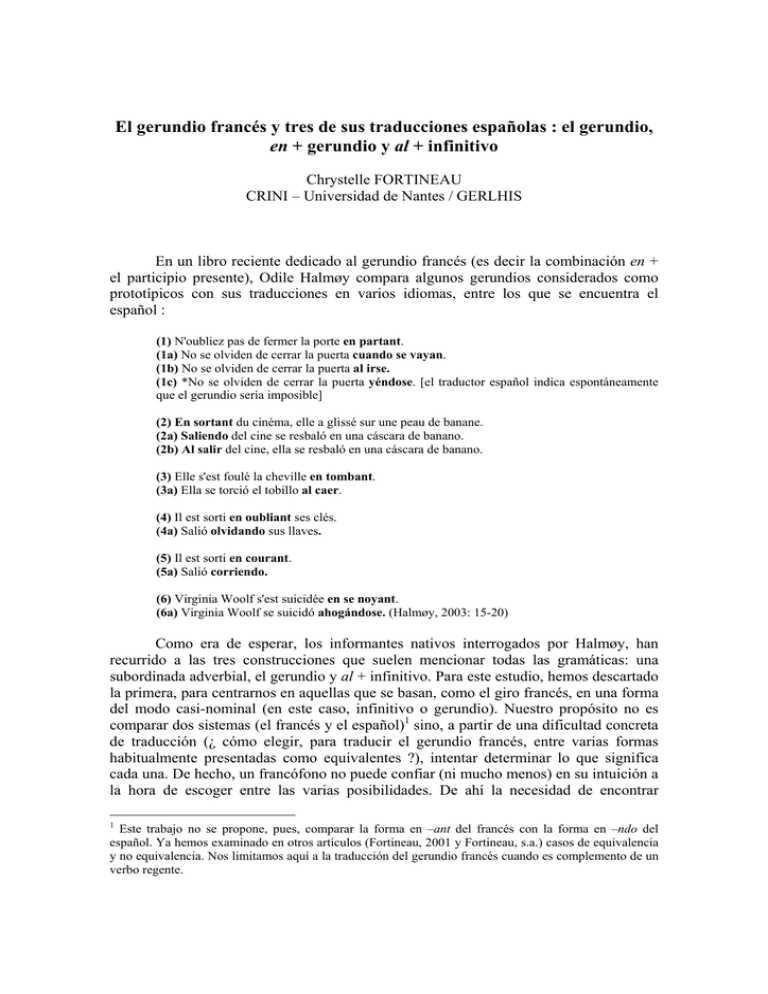 El gerundio francés y tres de sus traducciones españolas : el