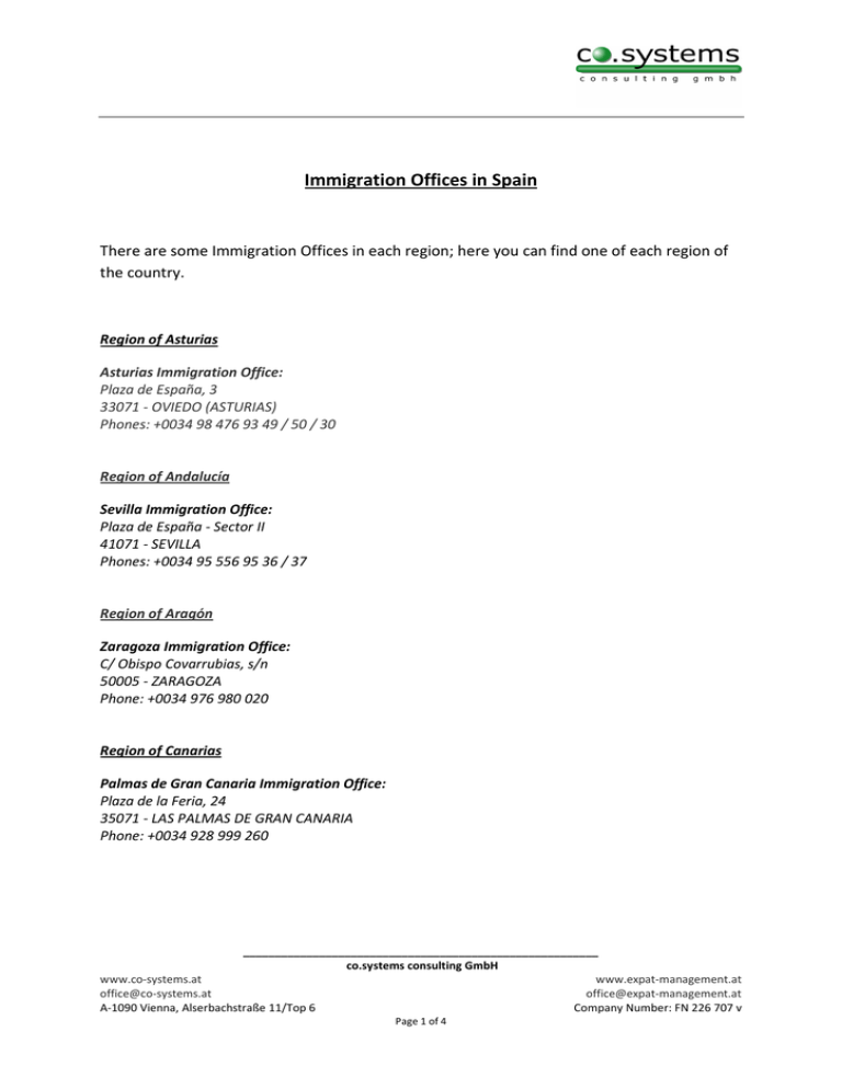 Immigration Offices in Spain