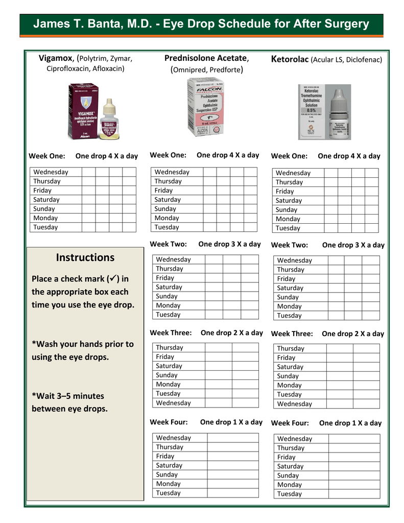 James T Banta MD Eye Drop Schedule For After Surgery Instructions