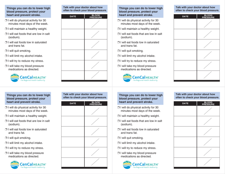 Blood Pressure Card Quarter Page 4 Up indd