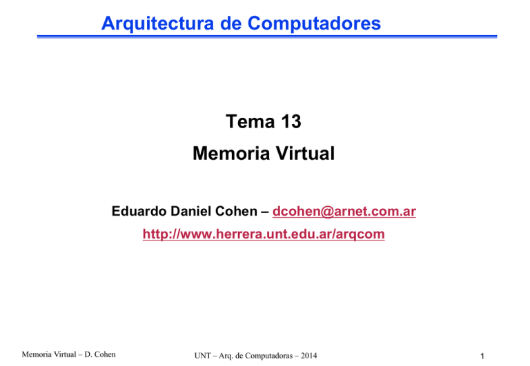 Arquitectura de Computadores Tema 13 Memoria Virtual