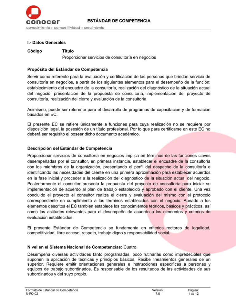 ESTÁNDAR DE COMPETENCIA I.